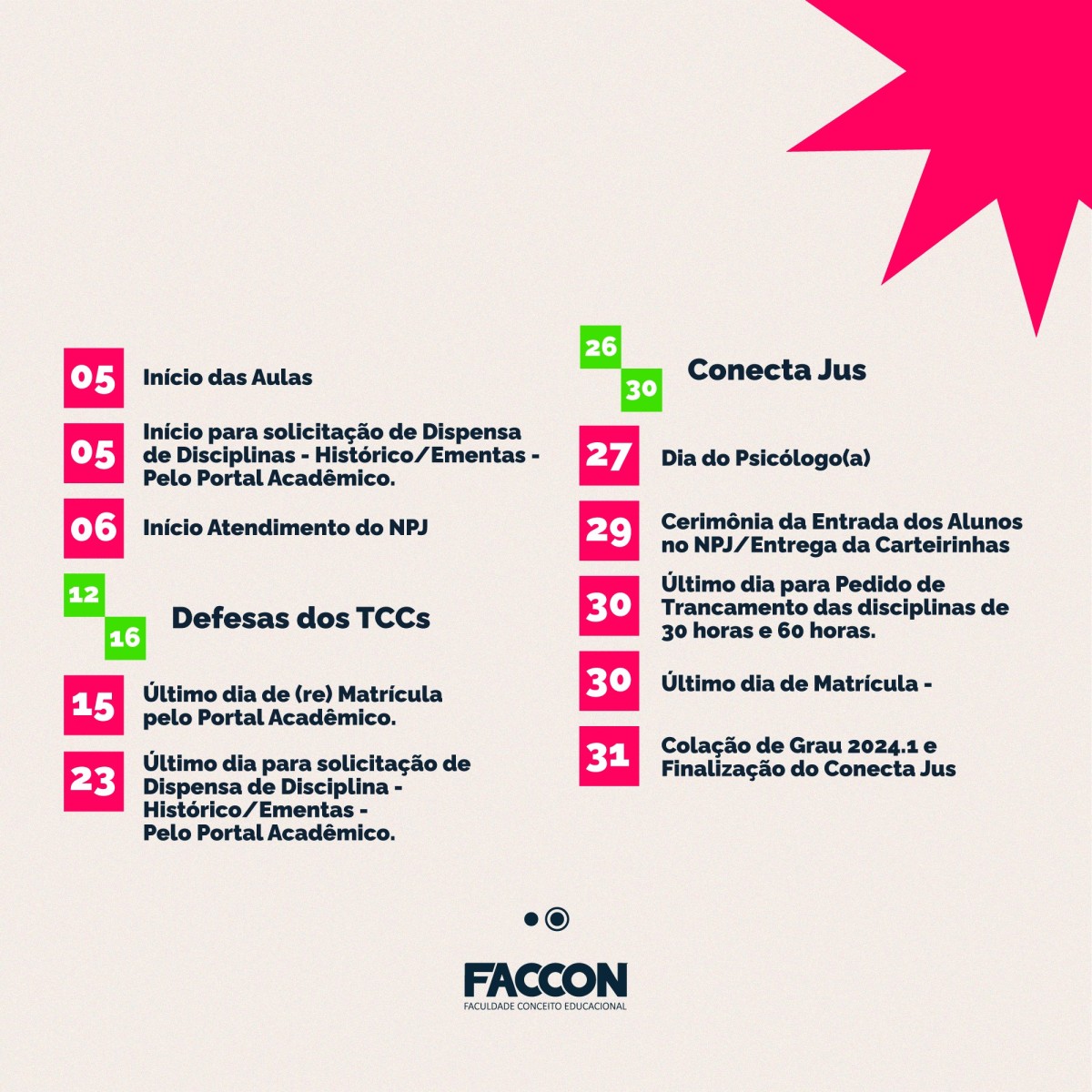 Calendário acadêmico - FACCON